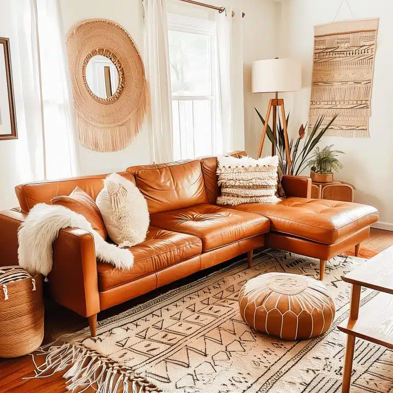 60+ Living Room Ideas Featuring a Cognac Couch - HearthandPetals